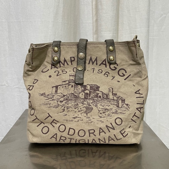 Campomaggi | Bags | Campomaggi Canvas Tote Bag In Beige And Cemento ...